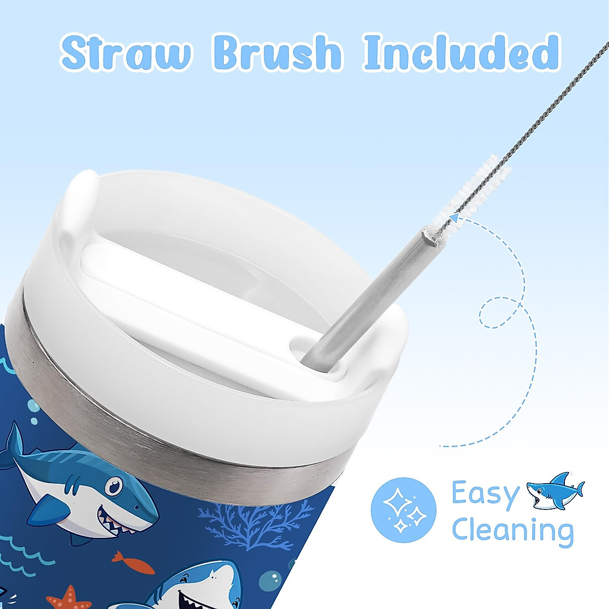 Shark Gifts for Boys, Shark Tumbler with Handle and Straw for Kids 14 oz, Gifts for Shark Lovers Kids, Cute Shark Themed Gifts for Toddlers, Insulated Stainless Steel Shark Mugs for Boys Girls