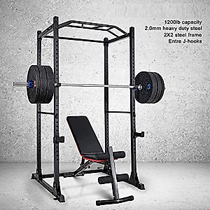 Power Cage, Squat Rack Workout Station 1200lb Capacity with 2 Extra J-Hooks for Weightlifting, Strength Training, Home Gym - 1020160-161_Intexca