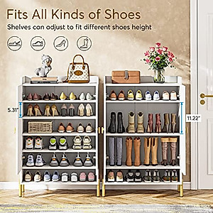 LITTLE TREE Shoe Cabinet for Entryway: 6-Tier Shoe Organizer Cabinet Narrow Slim, Freestanding Wood Shoe Rack with Doors Adjustable Shelves for Hallway, Closet, Living Room