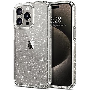 Hython for iPhone 15 Pro Max Case Glitter, Cute Clear Glitter Sparkly Shiny Bling Sparkle Cover, Anti-Scratch Soft TPU Slim Fit Shockproof Protective Phone Cases for Women Girls, Clear Glitter