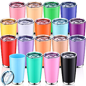 18 Pcs Colorful Plastic Tumblers with Lid, Plastic Tumblers Drinking Glasses 20 Oz, AS Material Plastic Cup Tumbler Cup Bulk for Juice, Coffee, Cold Drinks, DIY Craft Glasses, Gifts