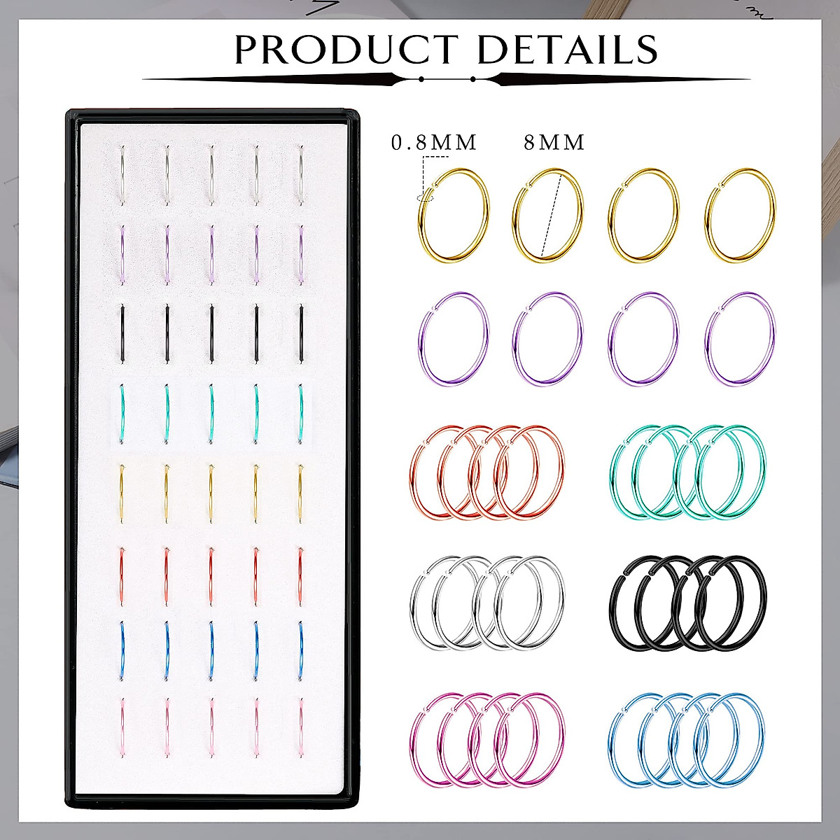 FIASASO 40-200Pcs Hypoallergenic Nose Rings Hoops Studs Set for Women Men 316L Stainless Steel CZ Nose Piercing I L Shaped 20G 1.5mm 2mm 2.5mm