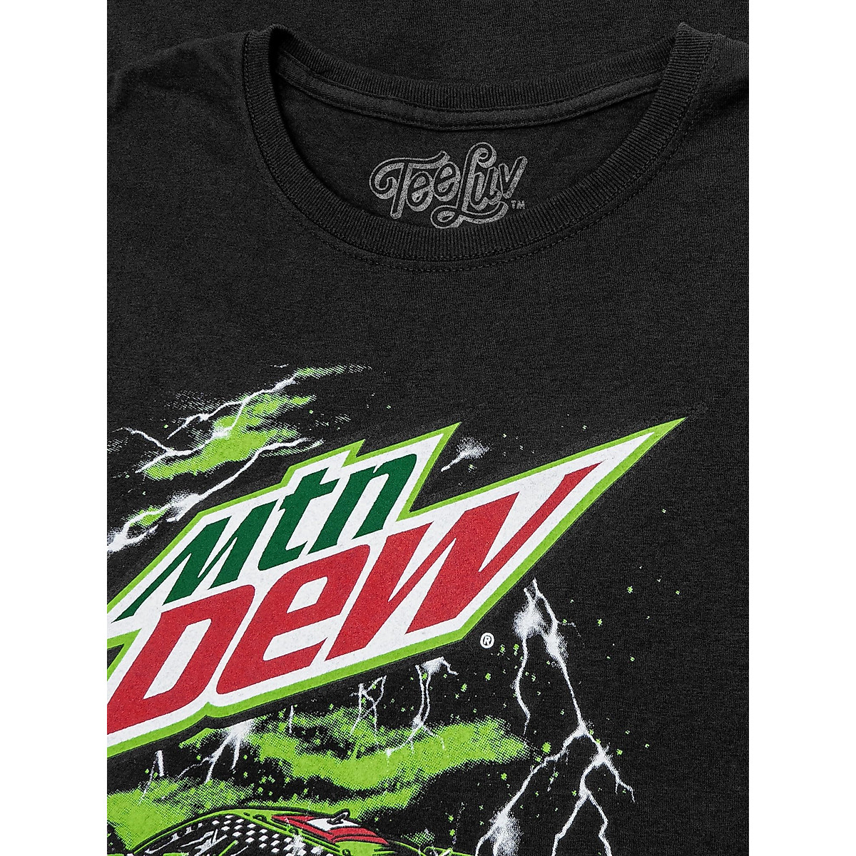 Tee Luv Men's MTN Dew Racecar T-Shirt - Mountain Dew Soda Logo Racing Shirt, Black, M