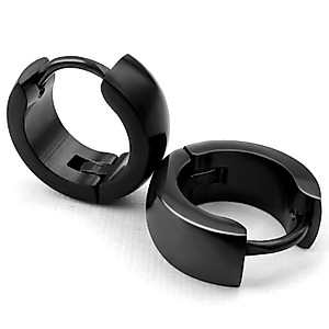 LIEBLICH Huggie Stud Earrings Black Small Hoop Stainless Steel Earrings for Men Women 4 Pairs 2 Styles (Black)