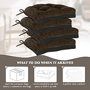 HARBOREST Chair Cushions for Dining Chairs Set of 4 - Chenille Tufted Kitchen Chair Cushions with Ties and Non-Slip Bottom, Memory Foam Chair Pads for Dining Chairs, 17" x 17", Chocolate