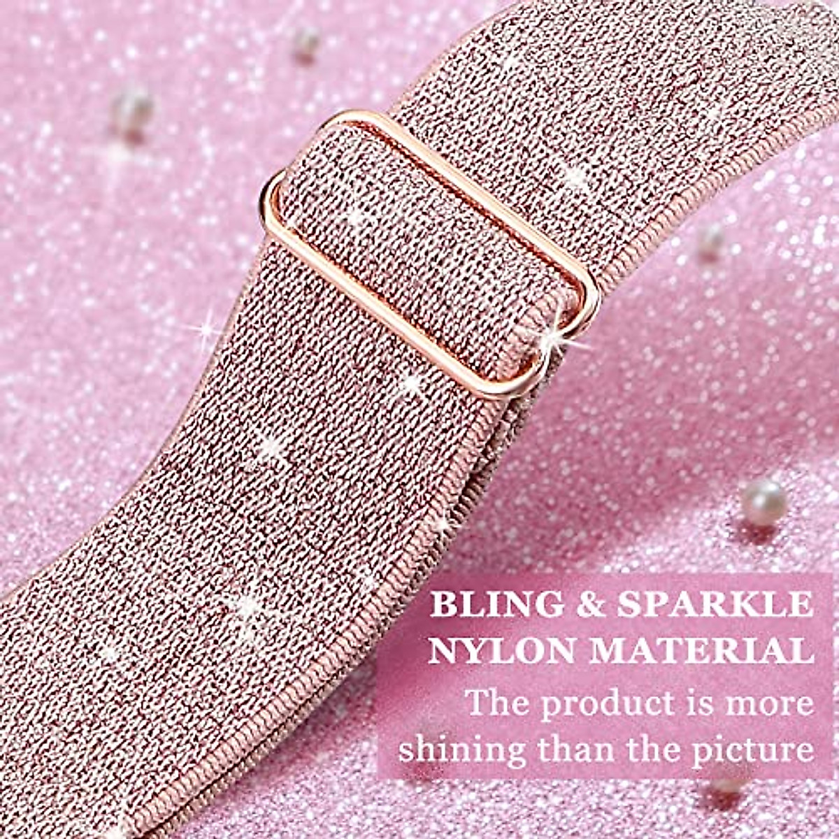 Bling Nylon Stretchy Bands Compatible With Apple Watch Bands 38mm 40mm 41mm For Women Girls, Adjustable Braided Loop Sport Bands For iWatch Series 8 7 6 SE 5 4 3 2 1, 6 Pack Sparkly Shiny Black Pink