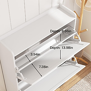 Maupvit Shoe Cabinet with 2 Flip Drawers, Freestanding Shoe Cabinet Organizer with Metal Legs, Shoes Storage Cabinet for Entryway, Narrow Shoe Rack Cabinet, White