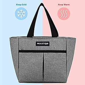 MAXTOP Lunch Bags for Women,Insulated Thermal Lunch Tote Bag,Lunch Box with Front Pocket for Office Work Picnic Shopping (Black, Small)