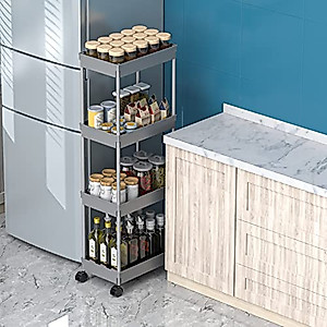 Sooyee 4-Tier Rolling Cart,Utility Carts with Wheels,Cute Room Decor,Organization and Storage for Office,Bedroom,Bathroom, Kitchen, Living Room, Laundry Room,Grey