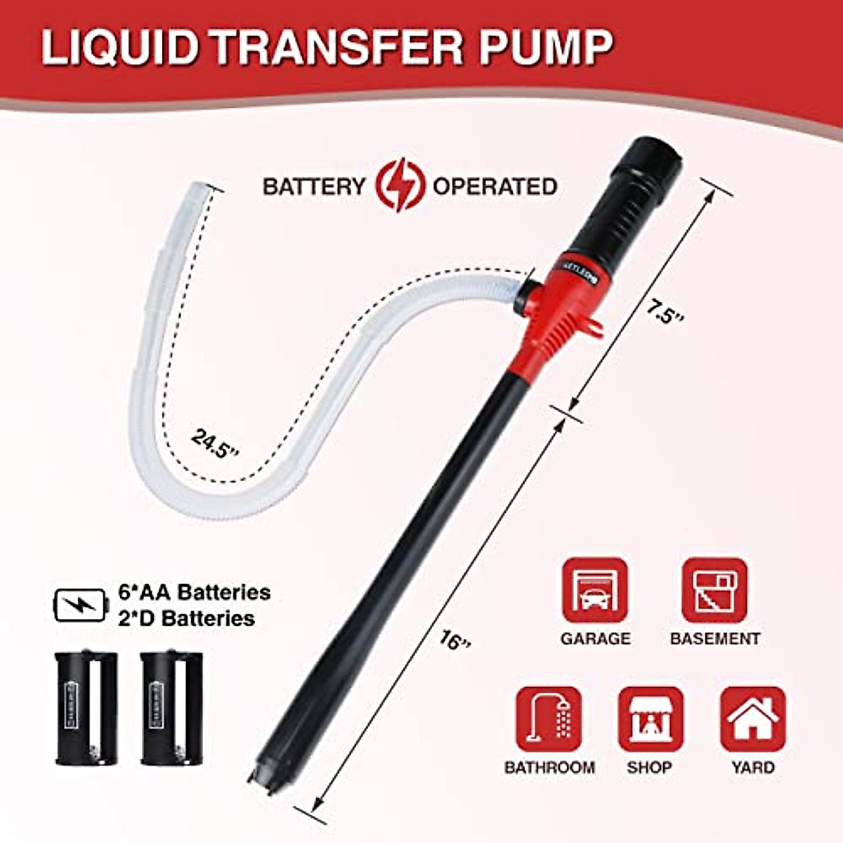 AETLEEMO Portable Power Battery Pump, Water&Fuel Transfer Pump Up to 2.2 GPM, Battery Operated Liquid Transfer Pump for Gasoline Diesel Oil Fish Tank