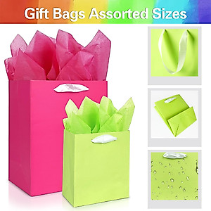 MUMULULU 6 Pack Gift Bags Assorted Sizes Colorful Paper Gift Wrap Bags with Handle and Tissue Paper for Birthday Party Baby Shower Wedding Holiday Presents (3 Small 6", 3 Medium 9")