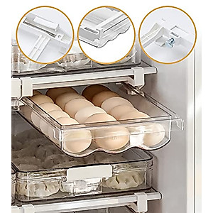 MDHAND Egg Holder for Refrigerator, Refrigerator Organizer Bins, Egg Tray for Refrigerator, Pull-Out Egg Drawer Organizer for Refrigerator, Kitchen Refrigerator Egg Trays