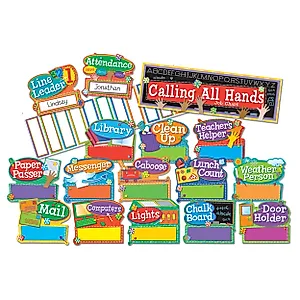 Eureka Calling All Hands Mini Job Chart Bulletin Board Set and Classroom Decorations for Teachers, 41 Pieces