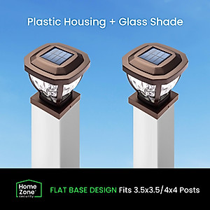 Home Zone Security Solar Post Cap Lights - Decorative Glass LED Outdoor 4x4 (3.5 x 3.5 in.) Post Lights, Bronze (2-Pack)