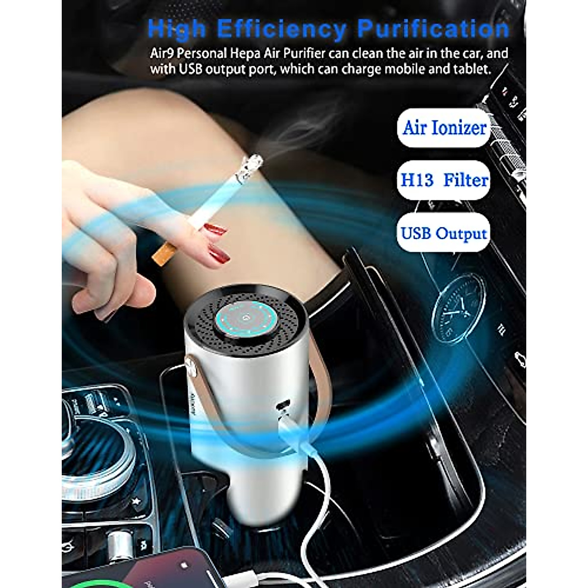 AirKitty Car Air Purifier, 3 in 1 Air Purifiers of UVC Light, Plasma Generator, Aviation Aluminum Enclosure,Siutable for Car, Office, Desktop, Small Room and Travel (Silver)