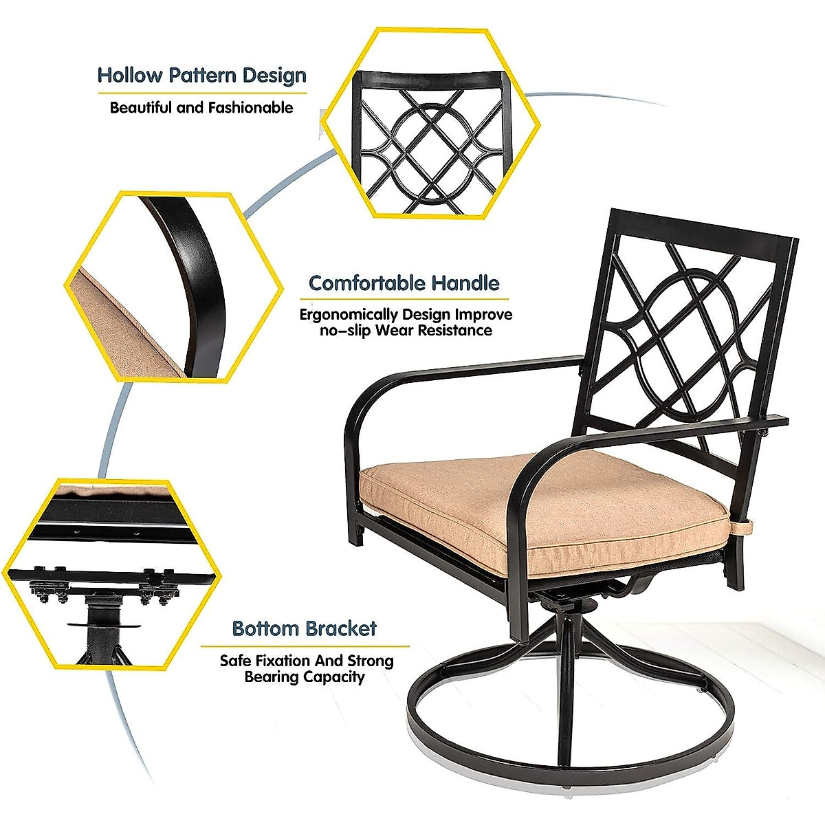 SUNCROWN 5-Piece Outdoor Dining Set Metal Swivel Cushioned Chairs Patio Furniture Sets with Steel Slat Bistro Table for Backyard, Lawn, Garden