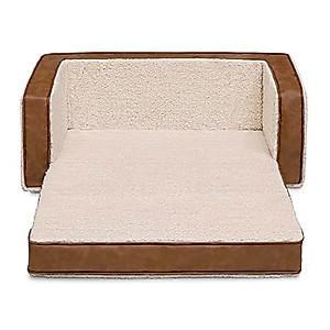 Delta Children Cozee Flip-Out Sherpa 2-in-1 Convertible Sofa to Lounger for Kids, Cream Sherpa/Faux Leather