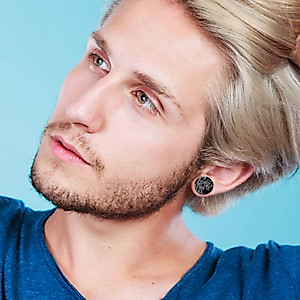 CABBE KALLO Natural Stone Ear Plugs Stretching Gauges Kit,16Pcs Mixed 6MM-20MM Saddle Double Flare Tunnel Unisex Earrings Ear Gauges, Tunnel Plug, Gauges for Women Stone Ear Tunnels & Saddle Plugs Set Ear Gauge Stretching Kit(1/2" (12mm))