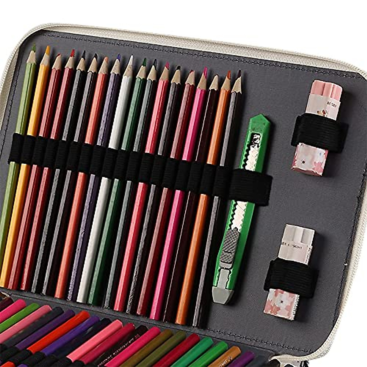 Shulaner 200 Slots Colored Pencil Case with Zipper Closure Large Capacity Butterflies and Rose Pattern Pencils Bag Waterproof Leather Pen Organizer Storage Holder for Artist