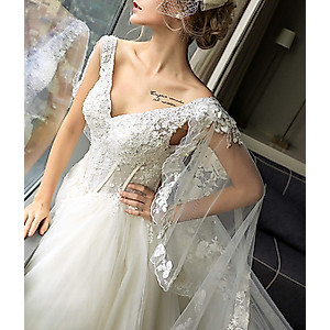 Wedding Cape Veils for Brides Tulle Ivory Cathedral Length Floral Appliques with Pin