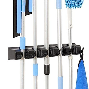 Displays By Jack wall mounted Broom and mop Holder, Black Utility Tool Organizer for Home, 1-Pack
