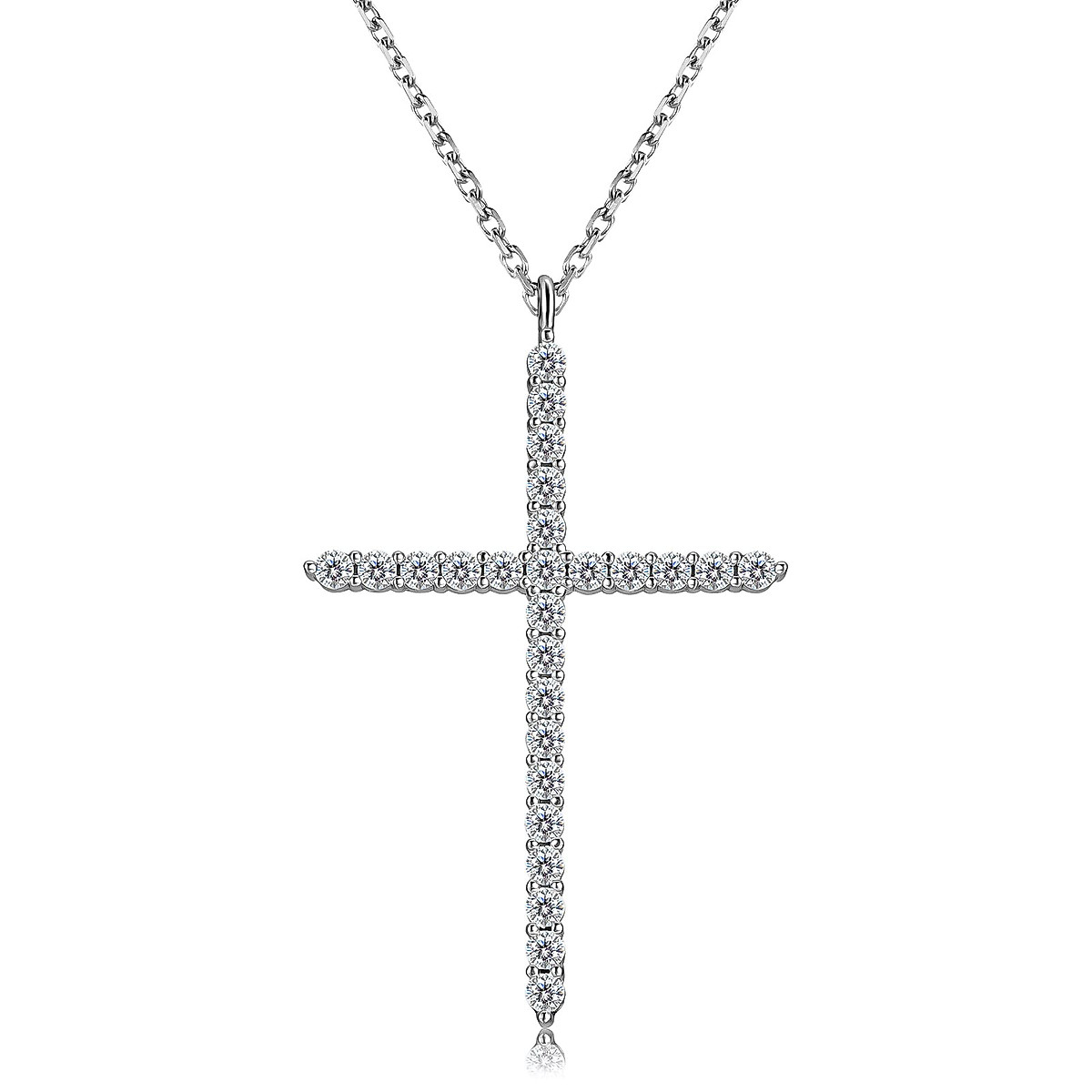 Luxfine Moissanite Cross Necklace for Women, Sterling Silver Diamond Crucifix Pendant, White Gold Plated Iced Out Jewelry, Metal, Moissanite