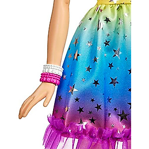 Barbie Large Doll with Blond Hair, 28 Inches Tall, Rainbow Dress and Styling Accessories Including Shooting Star Handbag