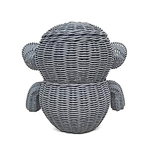 G6 COLLECTION Large Elephant Rattan Storage Basket With Lid Decorative Bin Home Decor Hand Woven Shelf Organizer Cute Handmade Handcrafted Gift Art Decoration Artwork Wicker Elephant (Large, Gray)