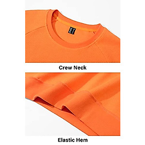 MAGCOMSEN Men's Crewneck Sweater Shirts Light Weight Sweatshirts Long Sleeve Light Pullover Casual Stylish Solid Shirt Orange,L