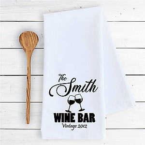 Kitchen dish towel The wine bar custom family name and date funny cute Kitchen Decor drying cloth…100% COTTON