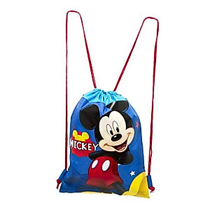 Disney Mickey and Minnie Mouse Drawstring Backpacks Plus Lanyards with Detachable Coin Purse and Autograph Books (Set of 6) (Pink - Dark Blue)