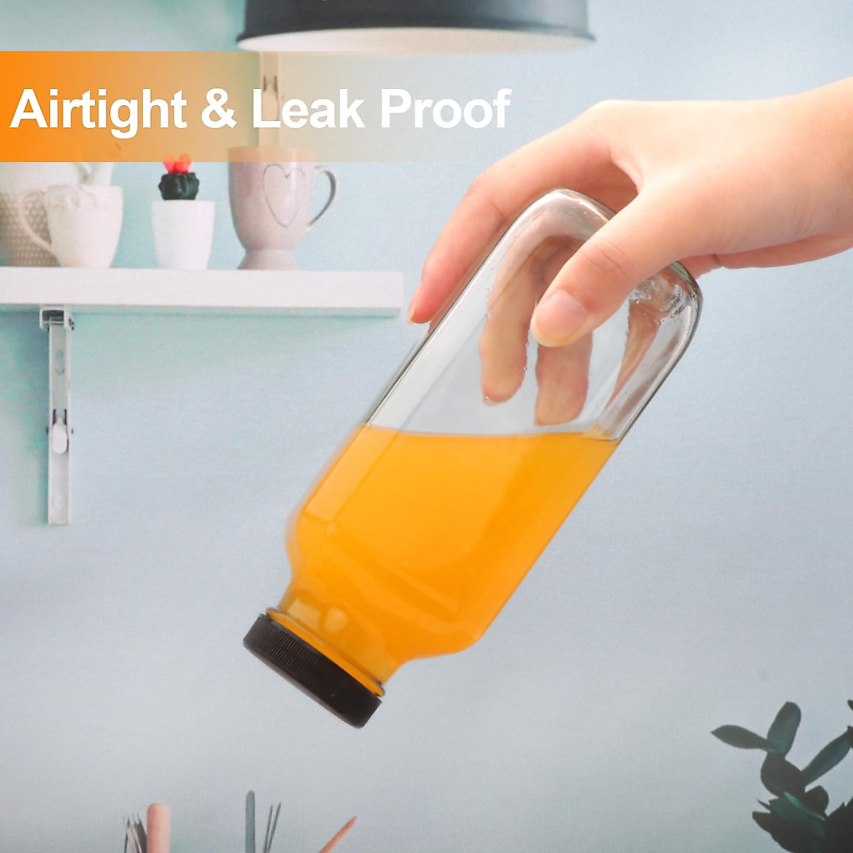 Encheng Glass Juice Bottles with Lids 16oz,Sqaure Juicing Bottles Reusable Glass Drinking Jars Set of 10,Empty 500ml Juice Containers Glass Bottles for Juice,Smoothies,Water,Kombucha