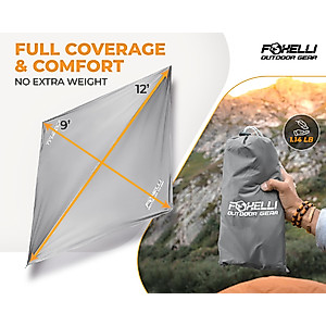 Foxelli Hammock Rain Fly - Waterproof Lightweight Tent & Hammock Rain Tarp for Camping, Backpacking w/Easy Setup Including Extra Long Guy Lines & Stakes
