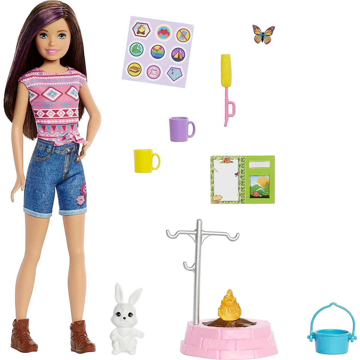 Barbie It Takes Two Skipper Doll & Accessories, Camping Playset with Doll, Campfire, Pet Bunny, Sticker Sheet & More
