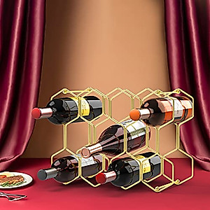 Buruis Countertop Wine Rack - 14 Bottle Wine Holder for Red White Wine Storage - Freestanding Metal Wine Rack - Small Tabletop Wine Rack - 3 Tier Modern Wine Bottle Holder (Gold)