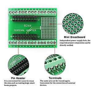KeeYees 2pcs Expansion PCB Board with Screw Terminal Block Pin Header for ESP8266 for NodeMCU Development Board
