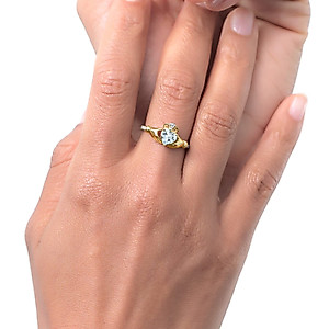 Gem Stone King 10K Yellow Gold Irish Celtic Claddagh Sky Blue Aquamarine and Diamond Accent Ring For Women (0.73 Cttw, Available in size 5, 6, 7, 8, 9)