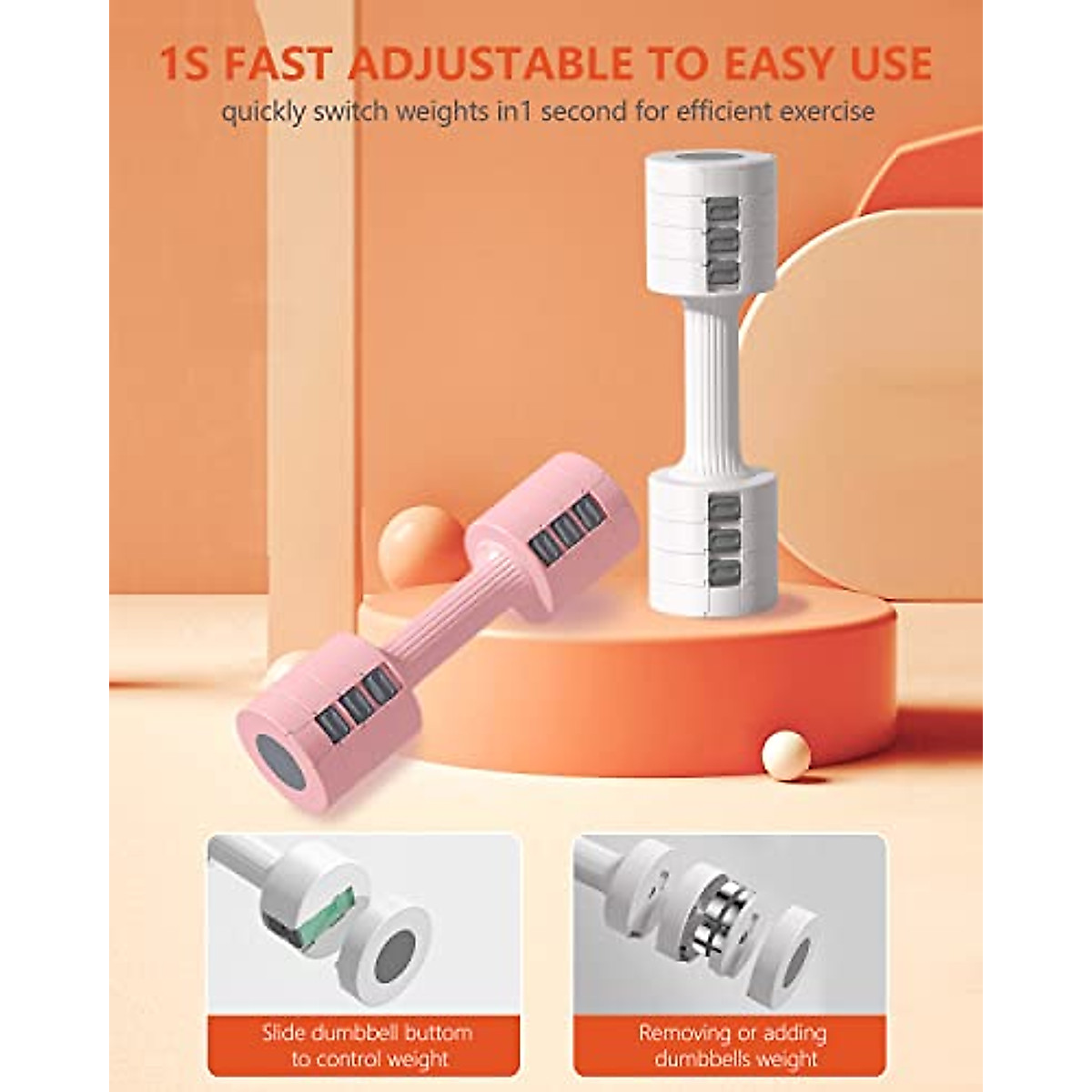 TRAKMAXI Adjustable Dumbbell Set of 2, Hand Weights Sets for Women, Fast Adjust Dumbbell Weight,6 In 1 Free Weights Barbells For Women Men Home Gym Workout Exercise Strength Training(5lbs each/10lbs Pair)