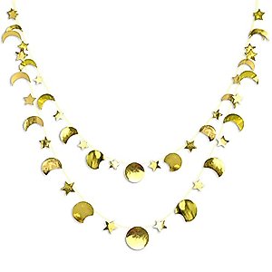 Gold Star Moon Phase Banner Garland Hanging Crescent Twikle Little Star Bunting Streamer Moon Cycle Celestial Decorations for Kids Birthday Party Baby Shower Wall Home Happy Eid Mubarak Ramadan Decor