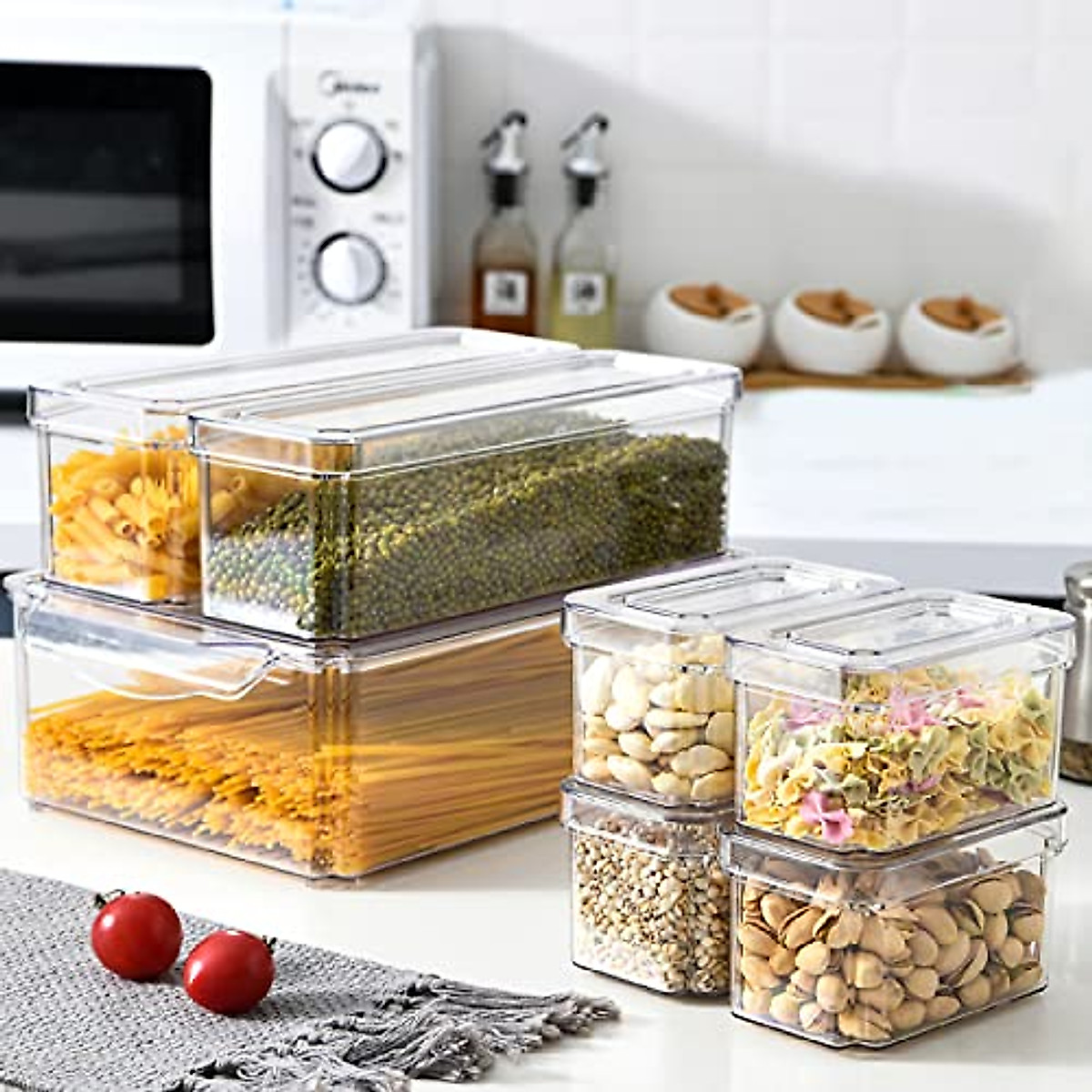 Fridge Organizers and Storage Clear, Fruit Containers for Fridge Stackable Organizers with Lid, Plastic Vegetable Refrigerator Organizer Bins, Freezer, Kitchen Organization and Storage, 7 Pcs/Set