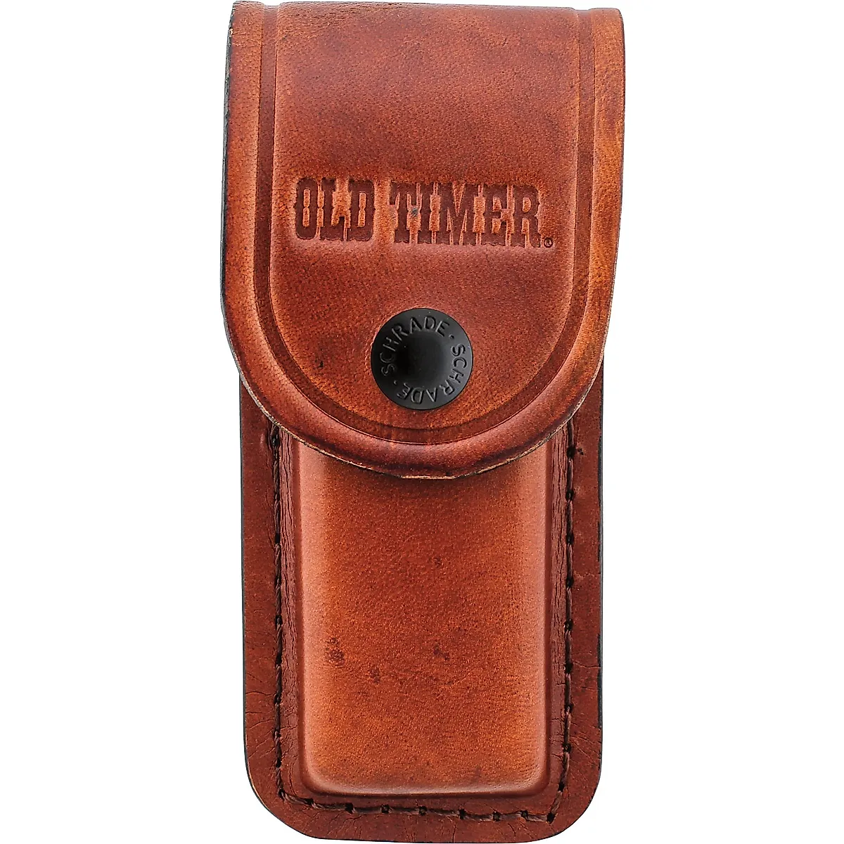 Old Timer LS2 Large Size Brown Leather Belt Sheath with Button Clasp, Hard Exterior, and Convenient Size with Traditional Folding Pocket Knives or Multitools for EDC, Camping, Hunting, and Outdoors