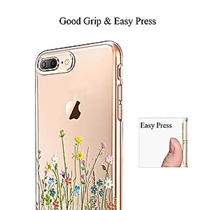 Unov Case Compatible with iPhone 8 Plus iPhone 7 Plus Case Clear with Design Embossed Pattern TPU Soft Bumper Shock Absorption Slim Protective Case 5.5 Inch (Flower Bouquet)