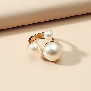 3 Pearls Promise Ring for Women Girls Statement Expandable Adjustable Big Imitation Pearl Ball Open Band Wrap Rings Comfort Fit Engagement Wedding Mother's Day Christmas Jewelry Size 7-9