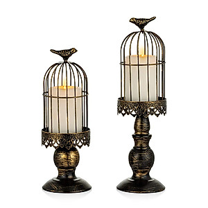 Sziqiqi Decorative Birdcage Candle Holder Black Vintage Candle Lanterns Set of 2 for Wedding Candle Centerpieces Reception Home Fireplace Holiday Decoration Distressed Black
