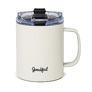 Goodful Travel Mug, Stainless Steel Insulated, Double Wall Vacuum Sealed Coffee Cup with Leak Proof Lid, 14 Ounce, Cream