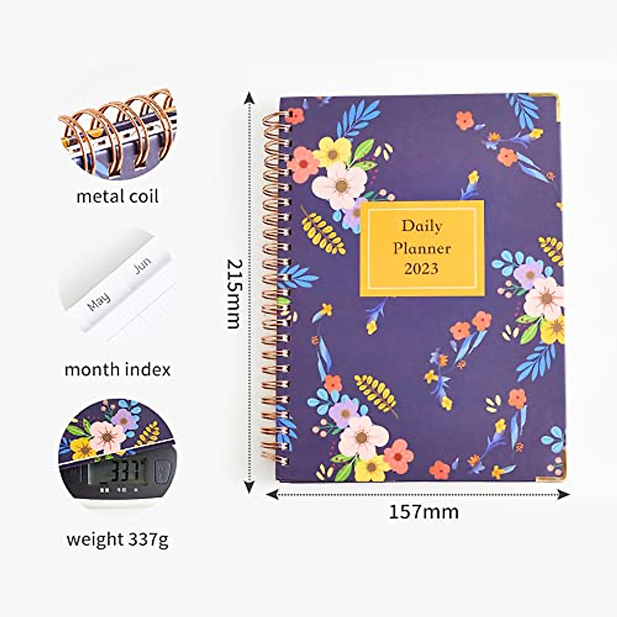 Daily Planner 2023,Daily Weekly Monthly Planner Yearly Agenda,Daily To Do List Notebook- Goal Agenda Foil Notebook Organizer for 2023,Students,College,Work,ADHD,Fitness,Productivity