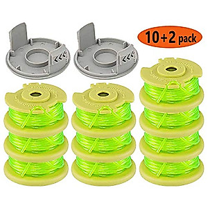 Fyange 11ft .08'' String Trimmer Replacement Spool for Ryobi One Plus+ AC80RL3 18V 24V 40V, with String Trimmer AC14HCA Cap Covers 11ft 0.08” Cordless Auto-Feed Twist Single Line (10 Spool, 2 Cap)