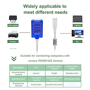 Jeirdus USB to RS422 RS485 Serial Port Converter Adapter Cable with FTDI Chip Support Windows 10, 8, 7, XP and Mac with ESD Protection (6ft/1.8meter)