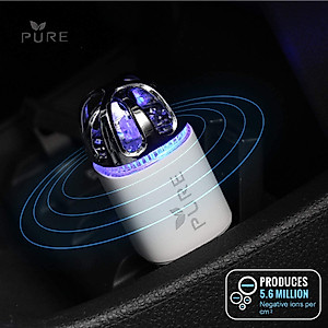 Car Air Purifier 3in1 Premium Stainless Steel HEPA Filter Ionizer w/Dual USB Quick Charge 3.0 USB-Eliminate Allergens Odor Smell, Smoke, Pets, Pollen Mold Bacteria w/Anti-Microbial Deodorizer (White)