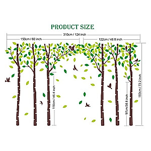 Six Birch Tree Wall Decals Birds Cute Squirrel Forest Wall Stickers for Kids Room Nursery Bedroom Living Room Classroom Decoration (Brown,Green)